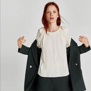 Zara | Tops | Nwt Zara Cream Satin Blouse With Gathered Detail | Poshmark